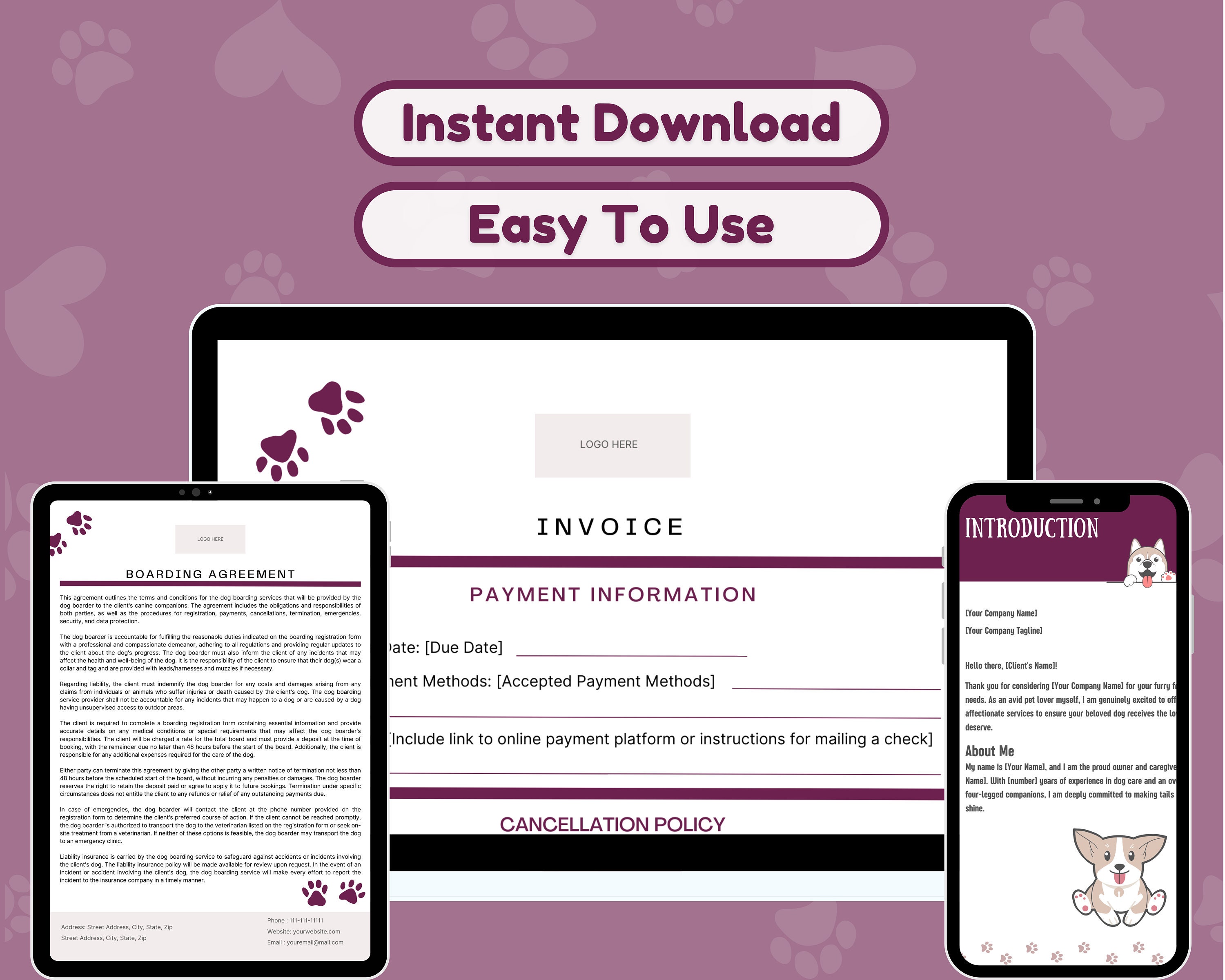 Editable Dog Walking and Pet Sitting Forms Bundle, Liability Waivers ...