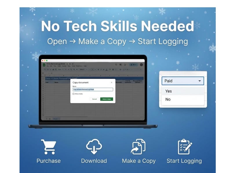 Snow Removal Log Sheet – Google Sheets and Printable PDF, Snow Service Record for Plowing ...