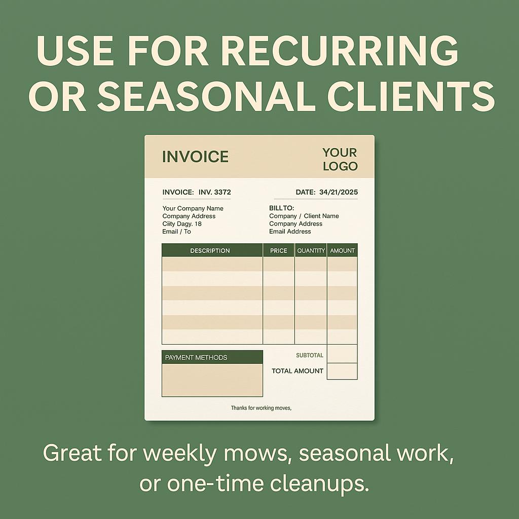 Editable Lawn Service Invoice, Custom Landscaping Billing Template ...