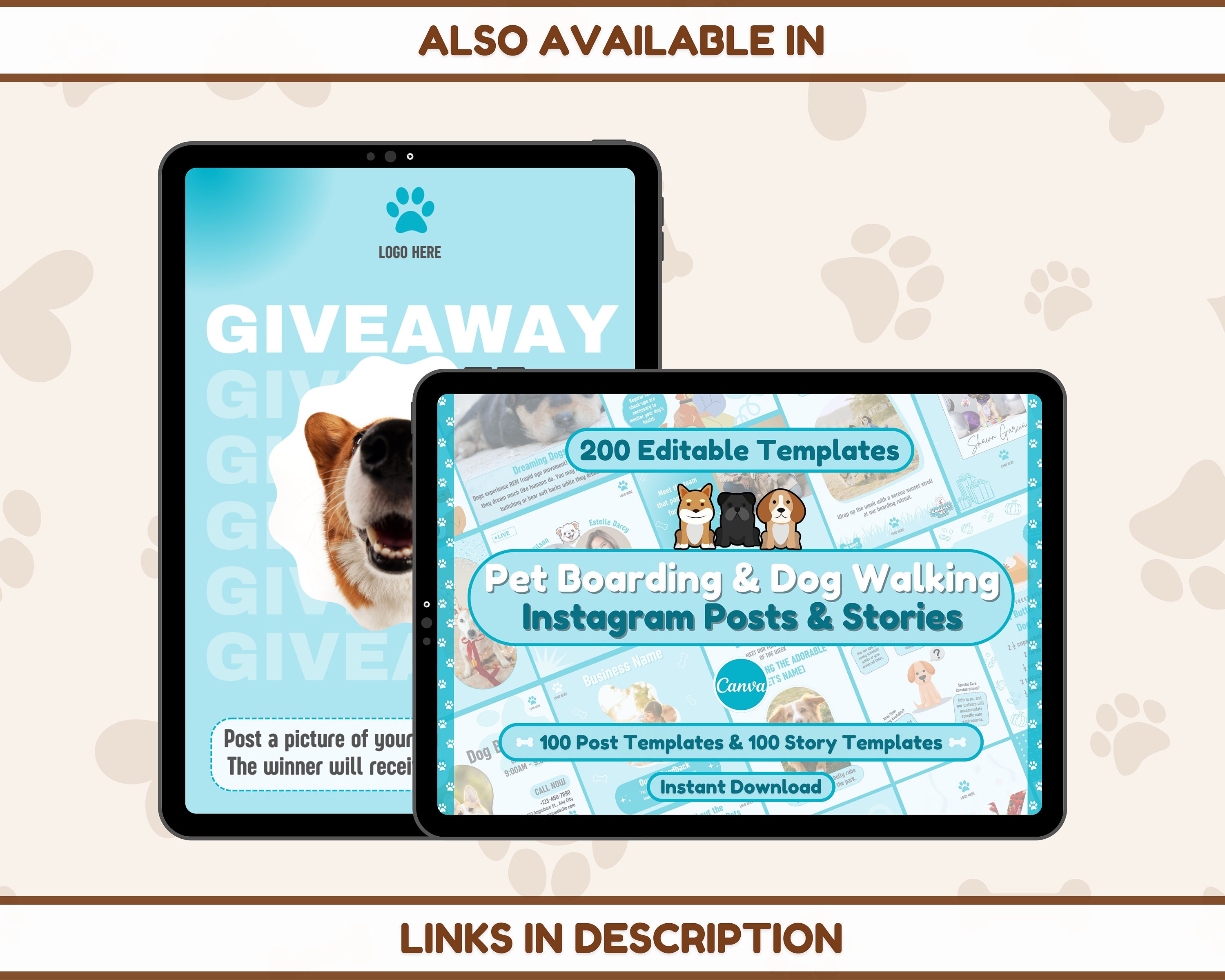 PET INSTAGRAM TEMPLATE Dog Groomer, Trainer, Boarding, Instagram ...