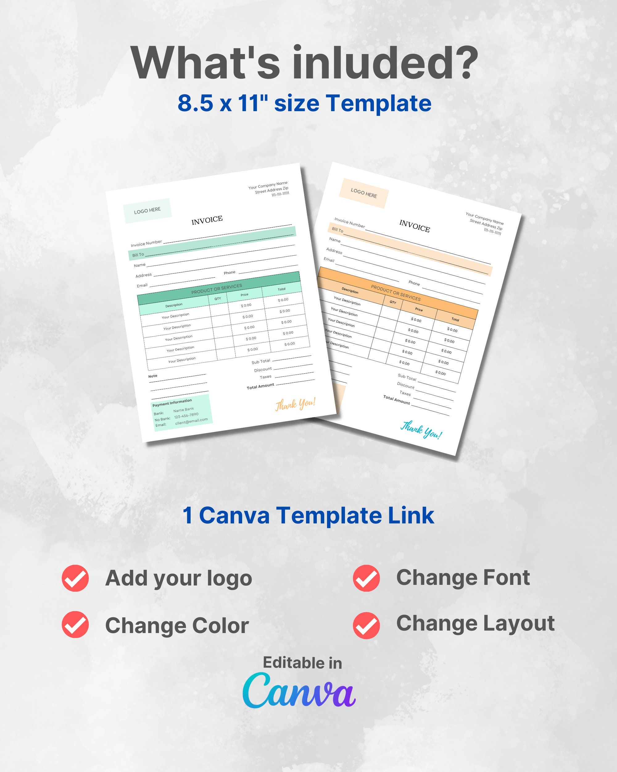 Invoice Canva Template, Editable Invoice, Canva Template, Business ...