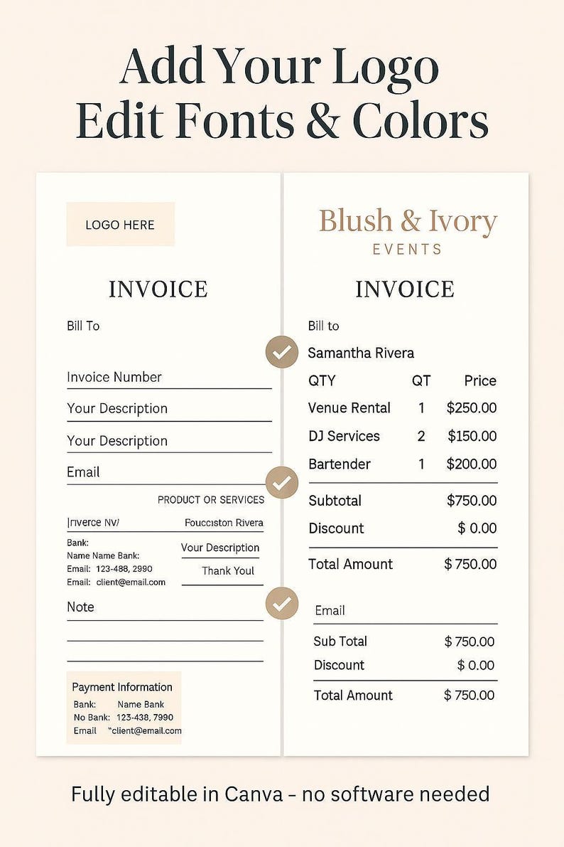 Editable Event Planner Invoice Template, Custom Wedding Vendor Receipt ...