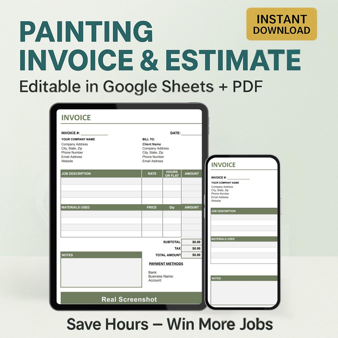Painting Invoice Estimate Template – Editable Google Sheets, PDF - Etsy ...