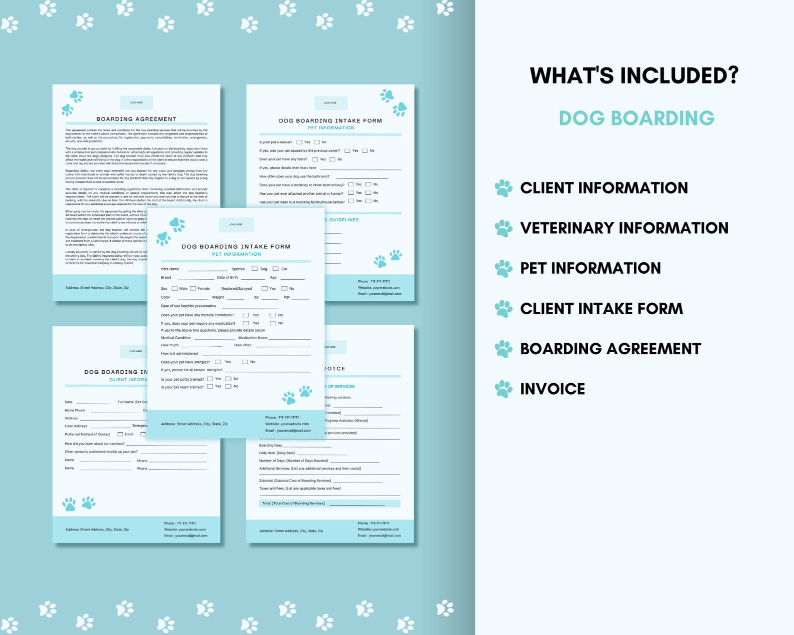 Pet Sitting Contract Editable Dog Boarding Forms Pet Sitting Forms, Dog ...