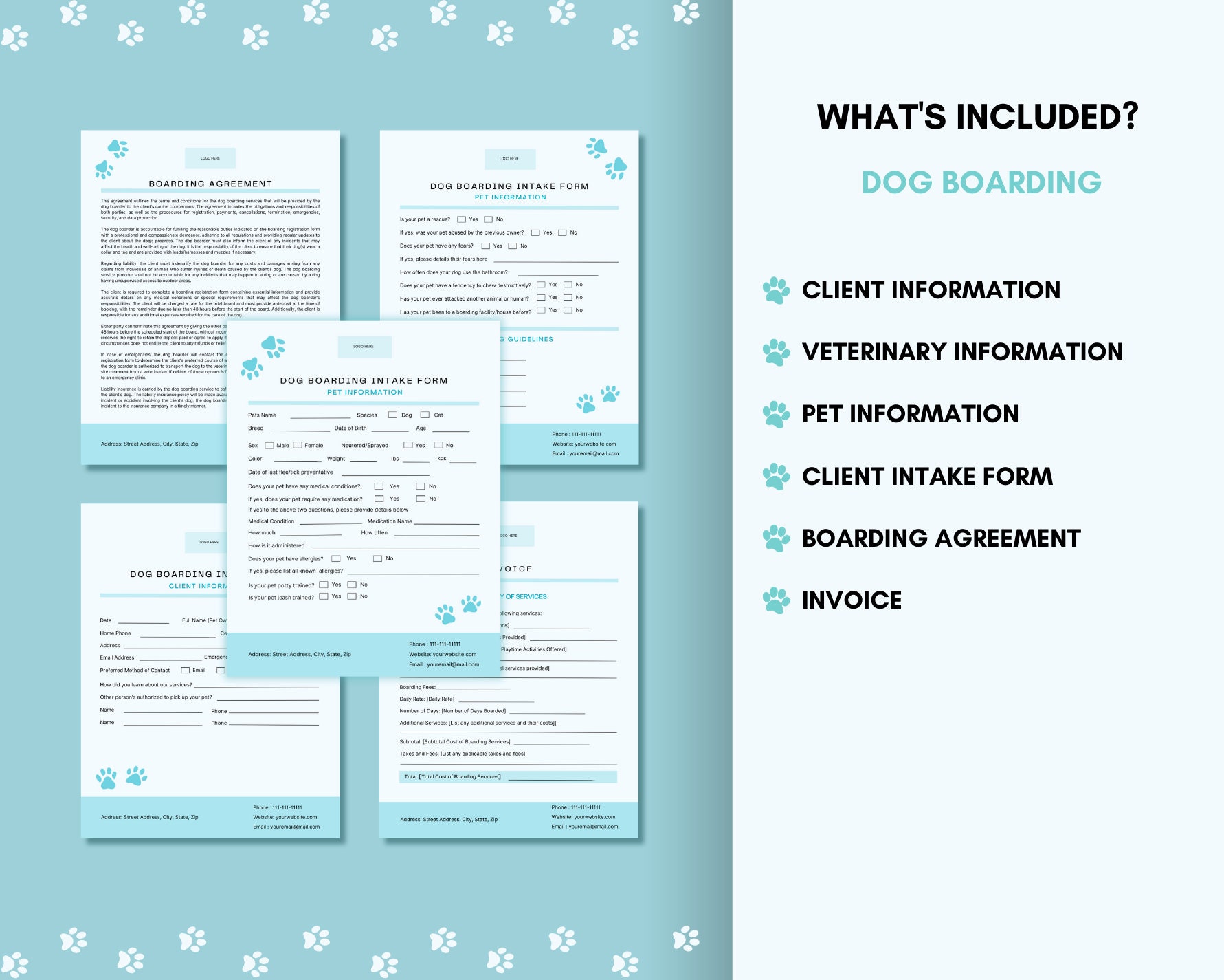 Pet Sitting Contract Editable Dog Boarding Forms Pet Sitting Forms, Dog ...