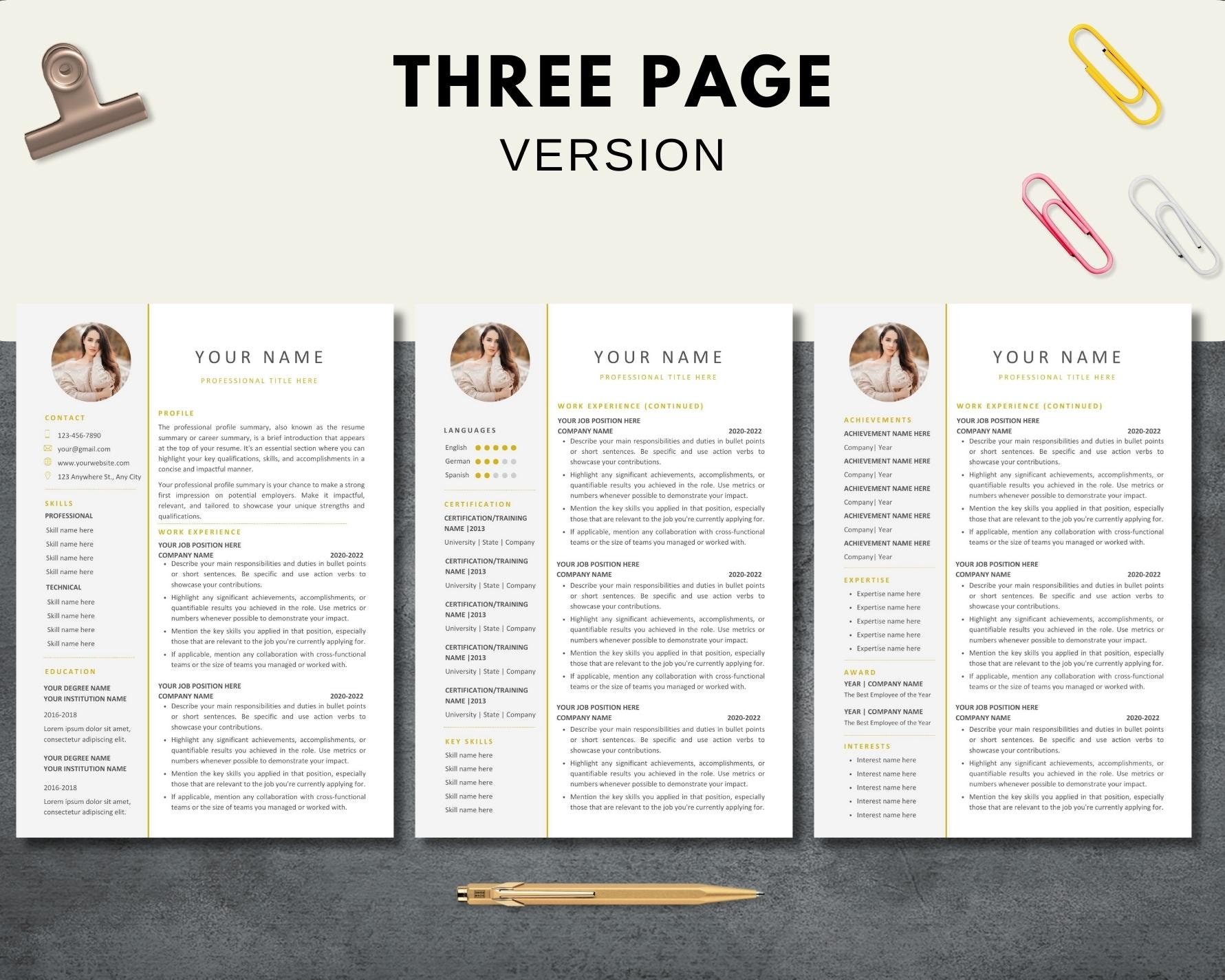 Modern Resume Editable Template, CV Canva 3 Pages Resume With Cover ...