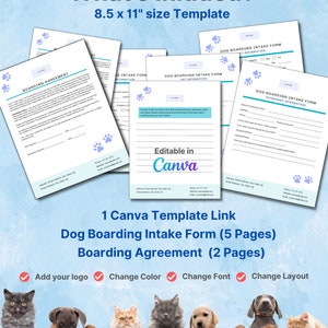 Dog Boarding Contract Agreement & Intake Form, DIY Editable Printable 7 ...