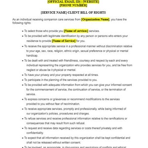 Clients Bill of Rights, Non-medical Home Care Business Template, Agency ...