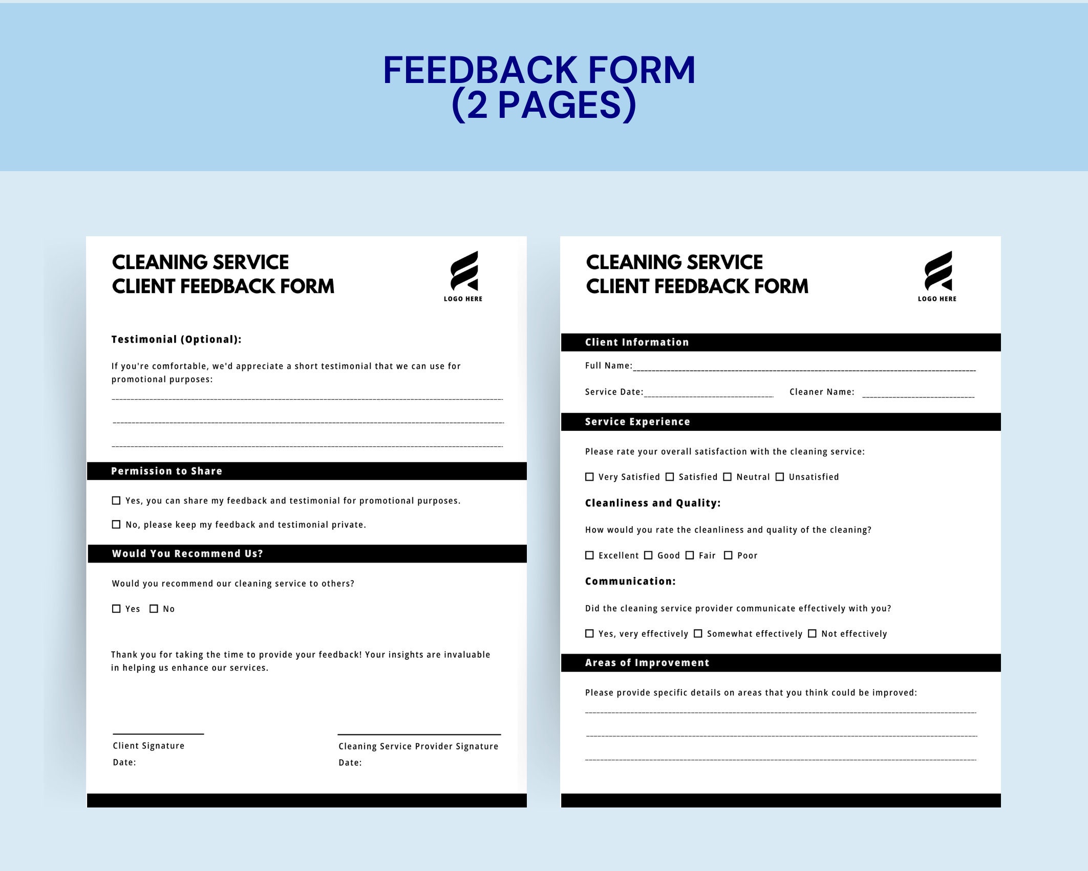 Cleaning Business Forms Bundle, Commercial & Residential Cleaning ...
