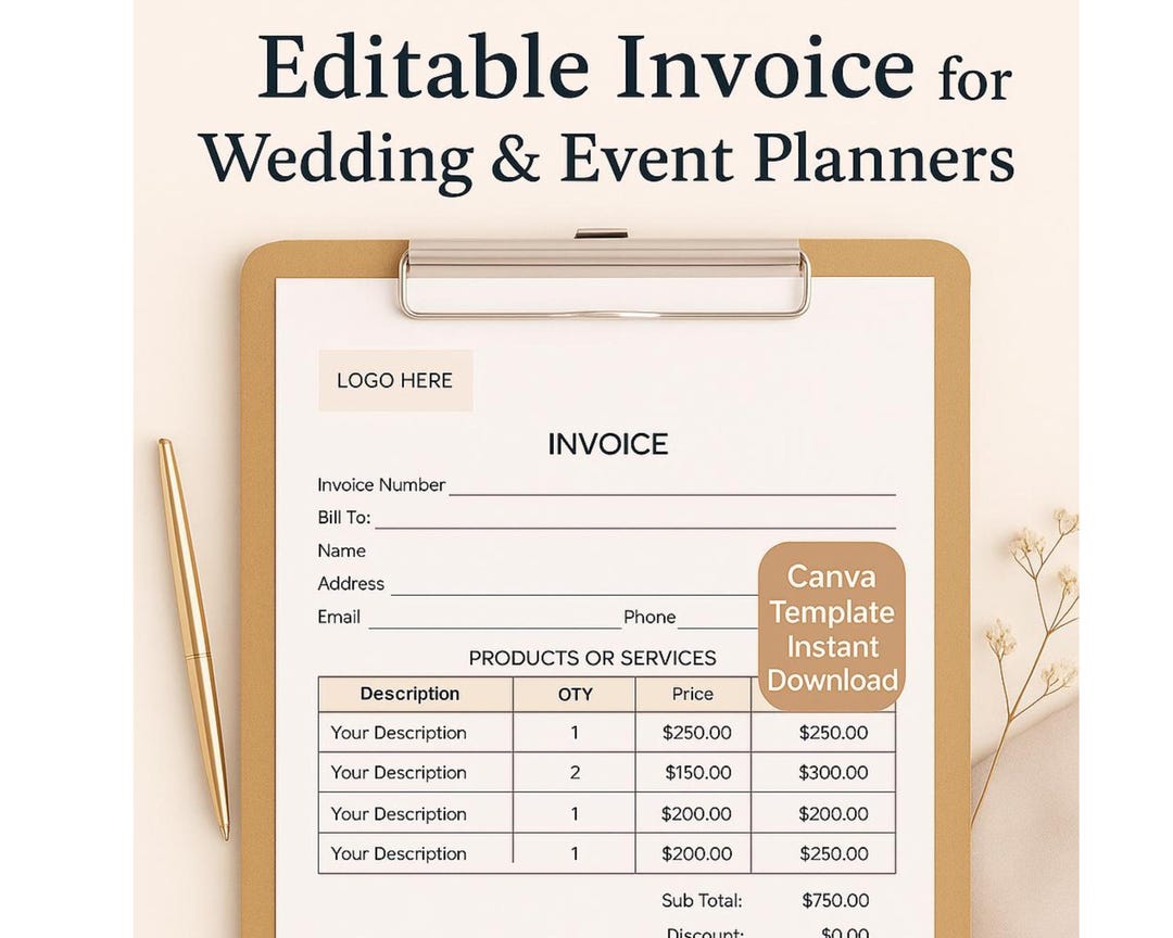 Editable Event Planner Invoice Template, Custom Wedding Vendor Receipt ...