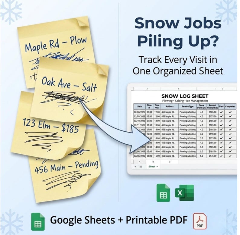 Snow Removal Log Sheet Template – Snow Plow Service Log Spreadsheet ...