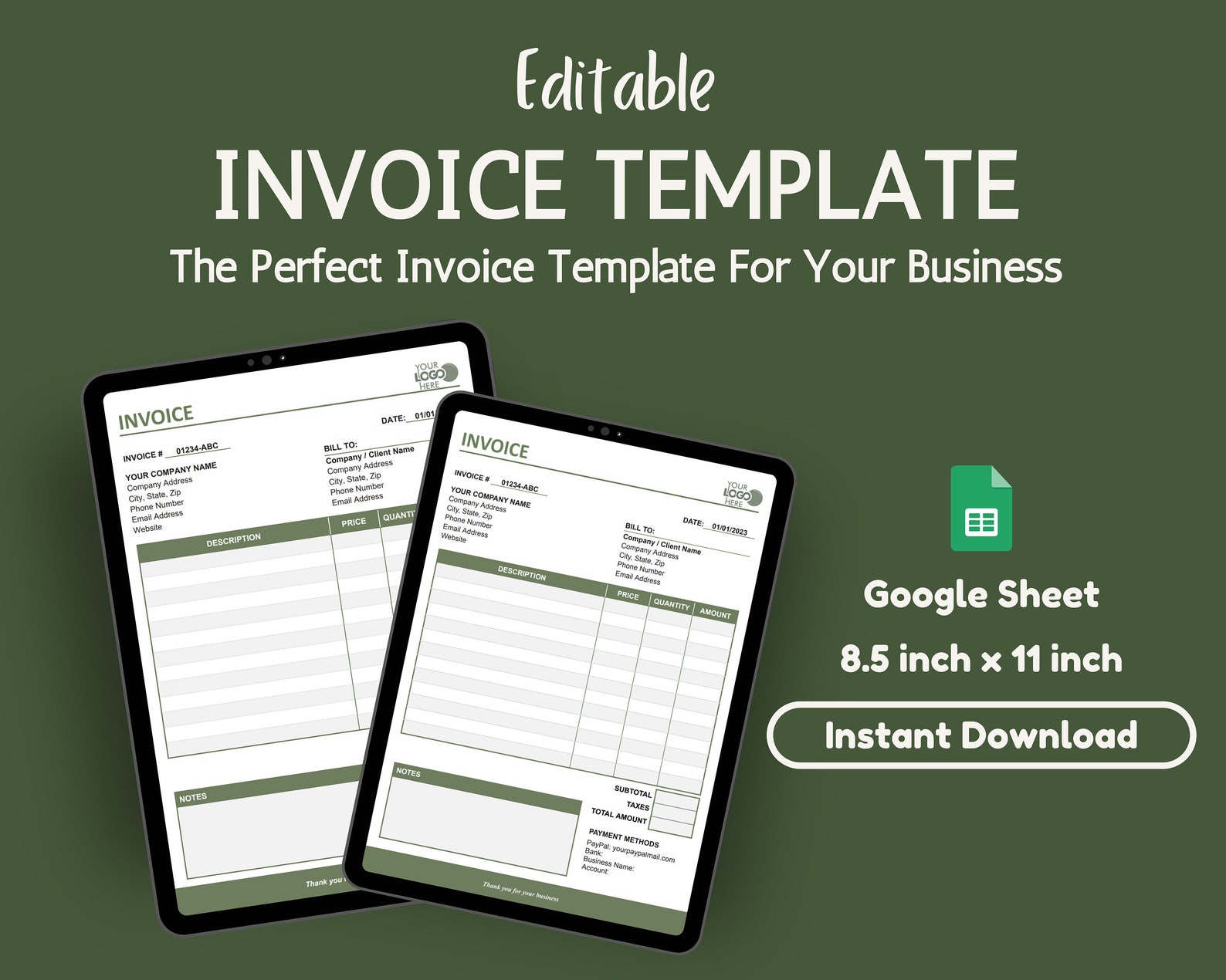 Invoice Template Bundle, Google Sheet, Editable Invoice, Business ...
