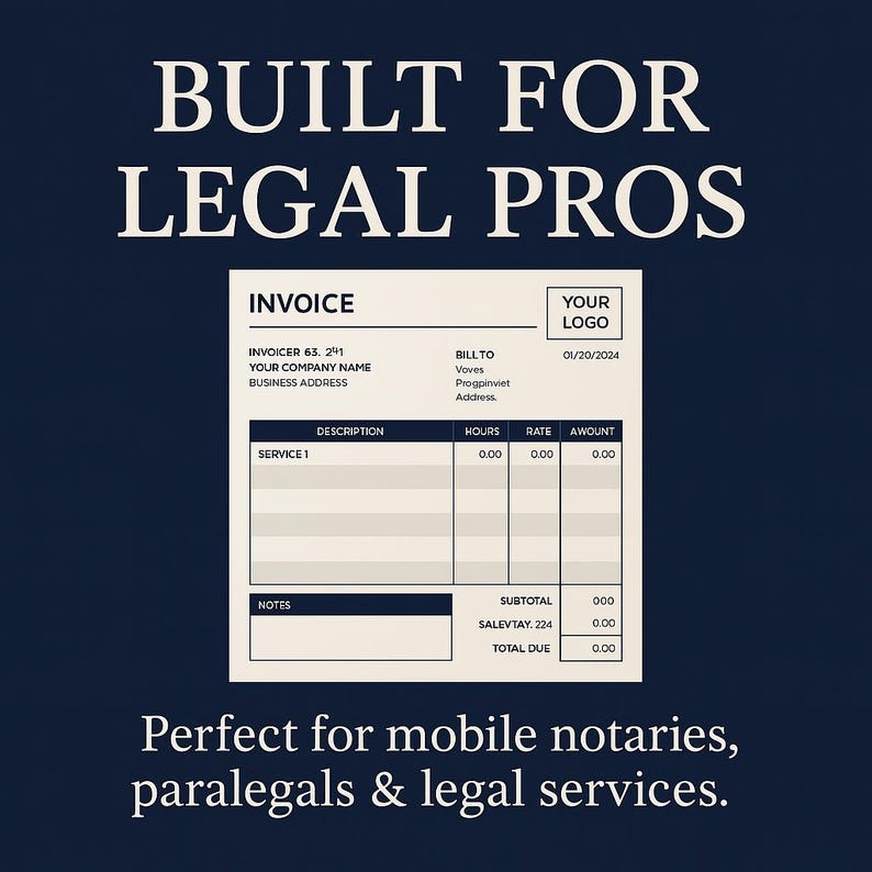 Mobile Notary Invoice Template, Smart Clean Legal Form, Editable Custom ...