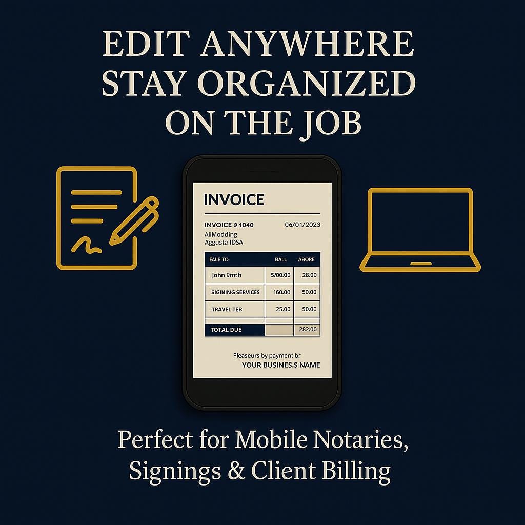 Mobile Notary Invoice Template, Smart Clean Legal Form, Editable Custom ...