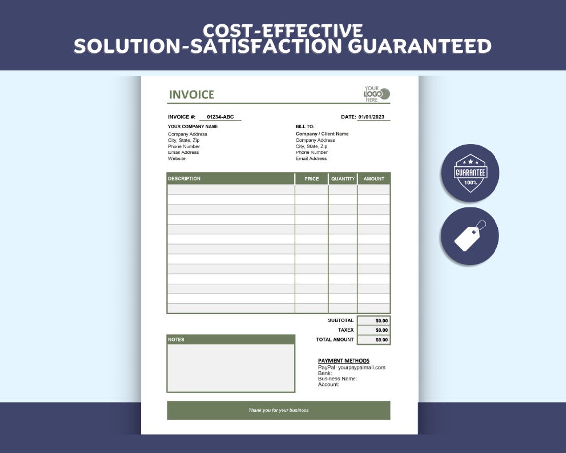 MS Excel Invoice Template, Editable Invoice, Business Invoice, Editable ...