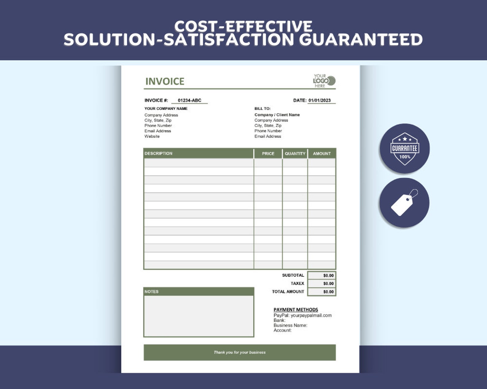 MS Excel Invoice Template, Editable Invoice, Business Invoice, Editable ...