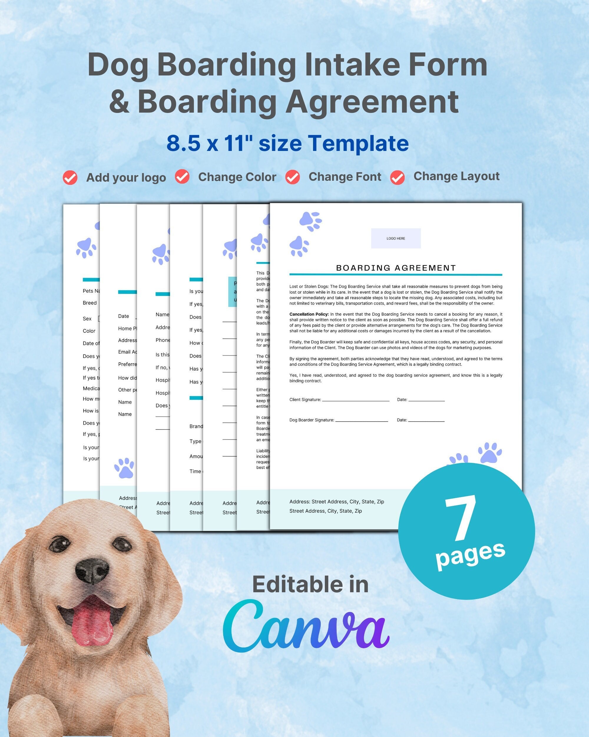 Dog Boarding Contract Template, Editable Dog Boarding Agreement ...