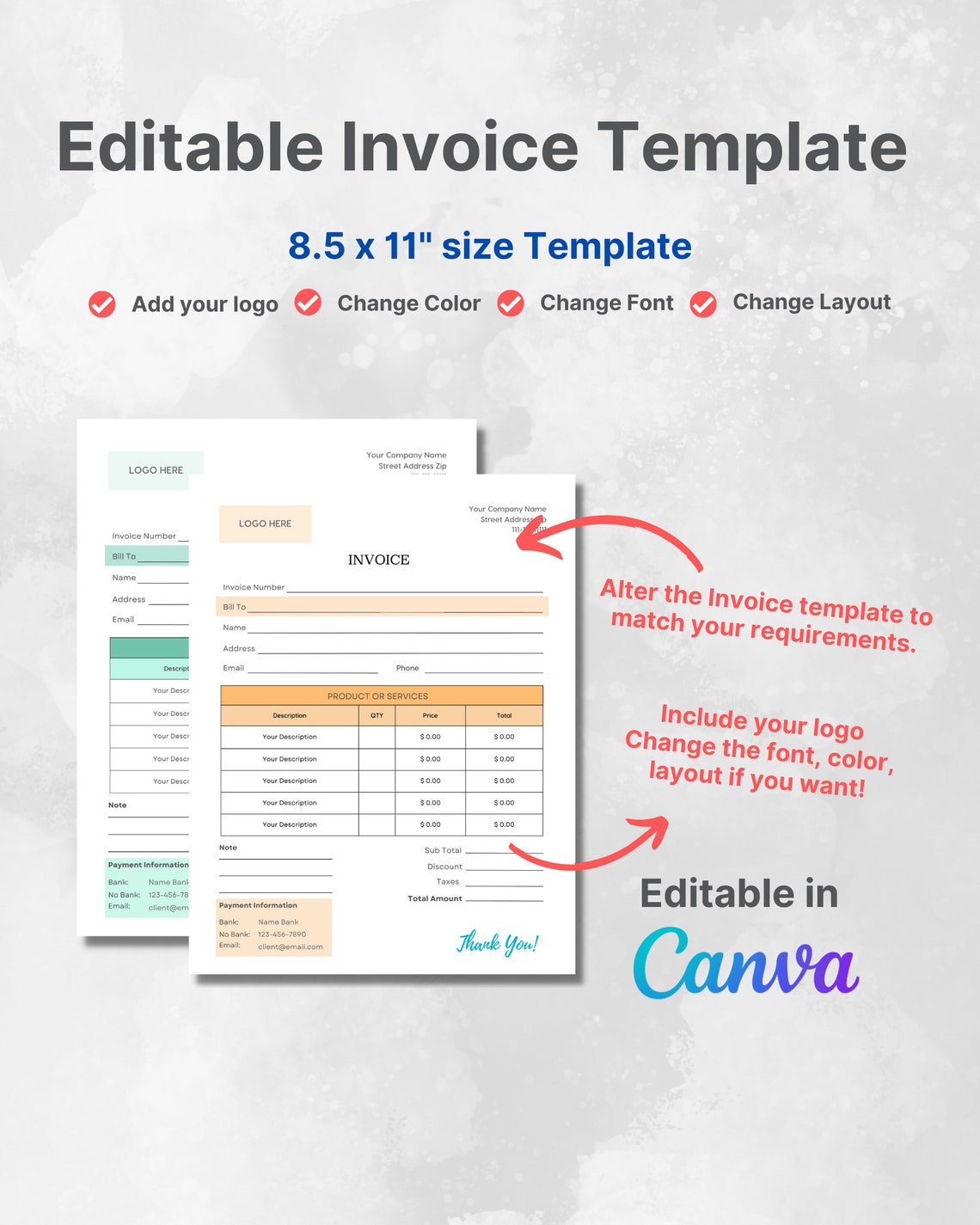 Invoice Canva Template, Editable Invoice, Canva Template, Business ...