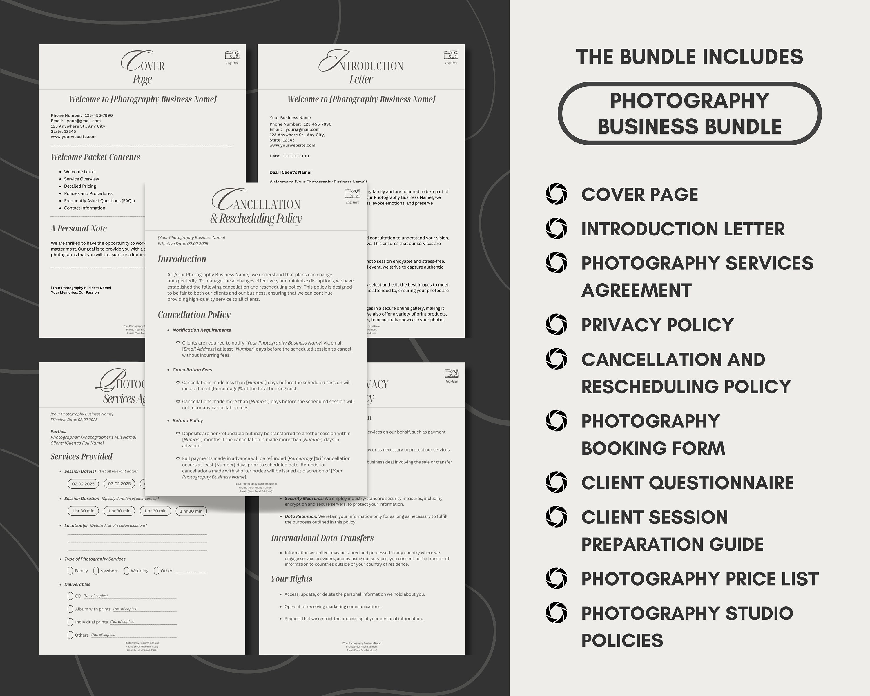 PHOTOGRAPHY BUSINESS BUNDLE, Photography Contract Templates, Editable ...