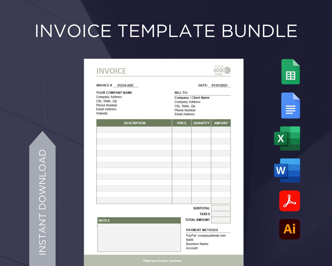 Invoice Template Bundle, Editable Invoice, Business Invoice, Editable ...