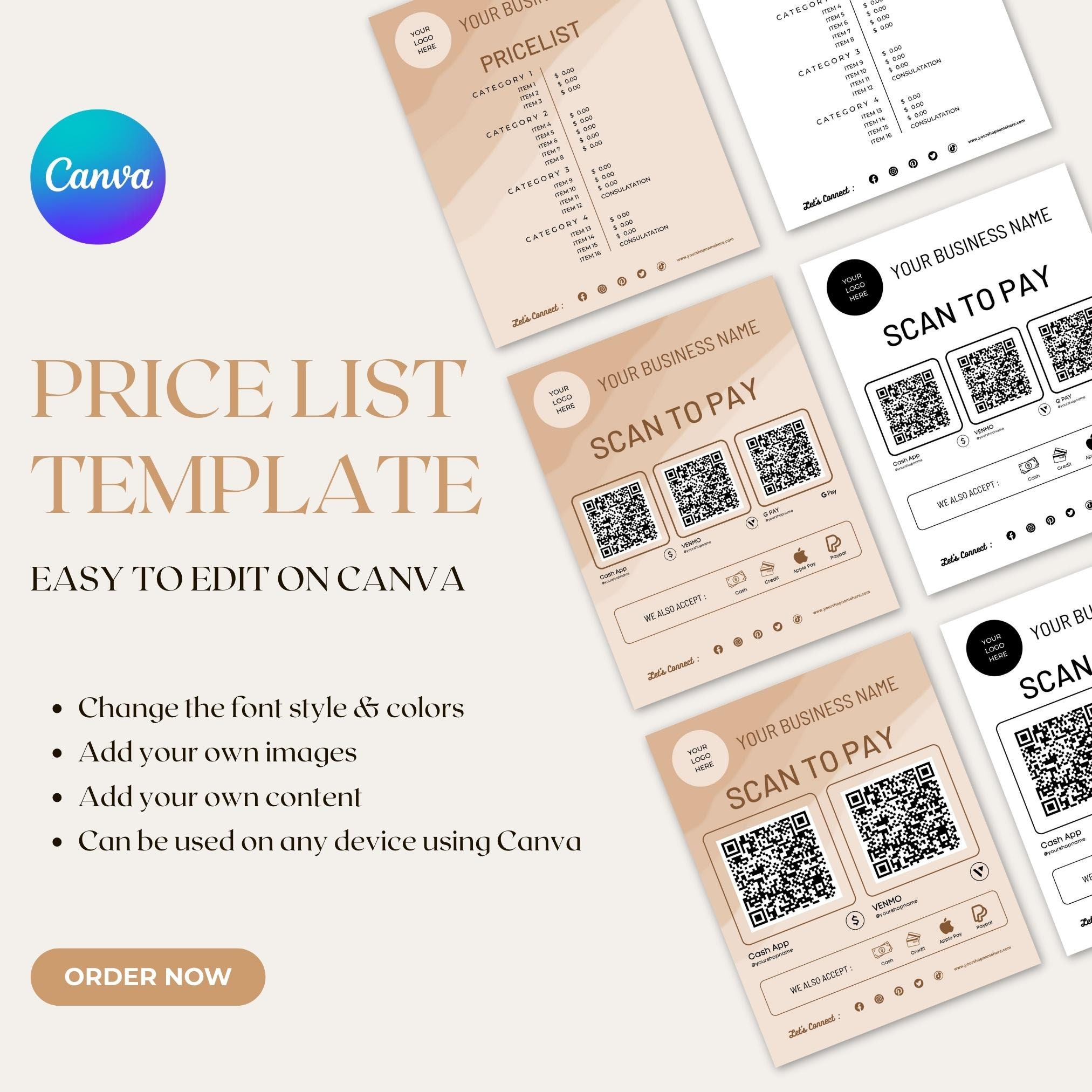 QR Code Editable Sign, Store Price List Template, Scan to Pay Canva ...