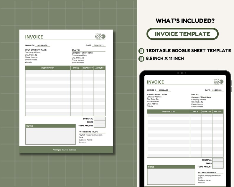 Interactive Editable Contractor Google Invoice, Printable Construction ...