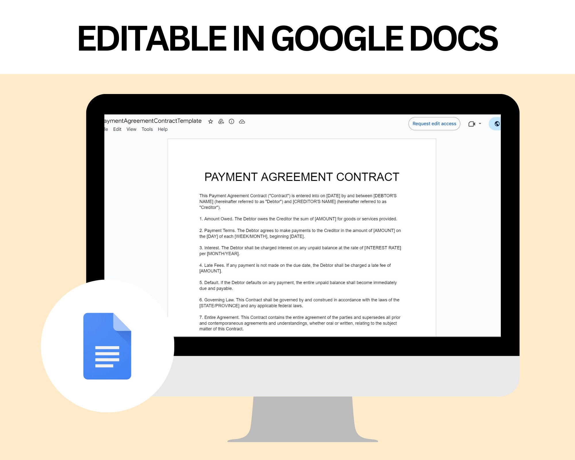 Payment Contract Template, Payment Agreement Canva Editable, Service Contract Docs, Editable ...