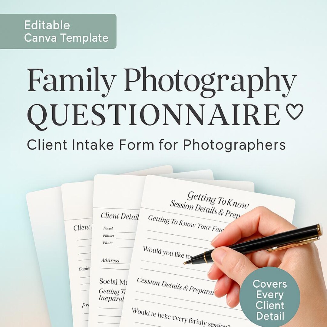 Family Photography Questionnaire, Customizable Client Intake Form ...