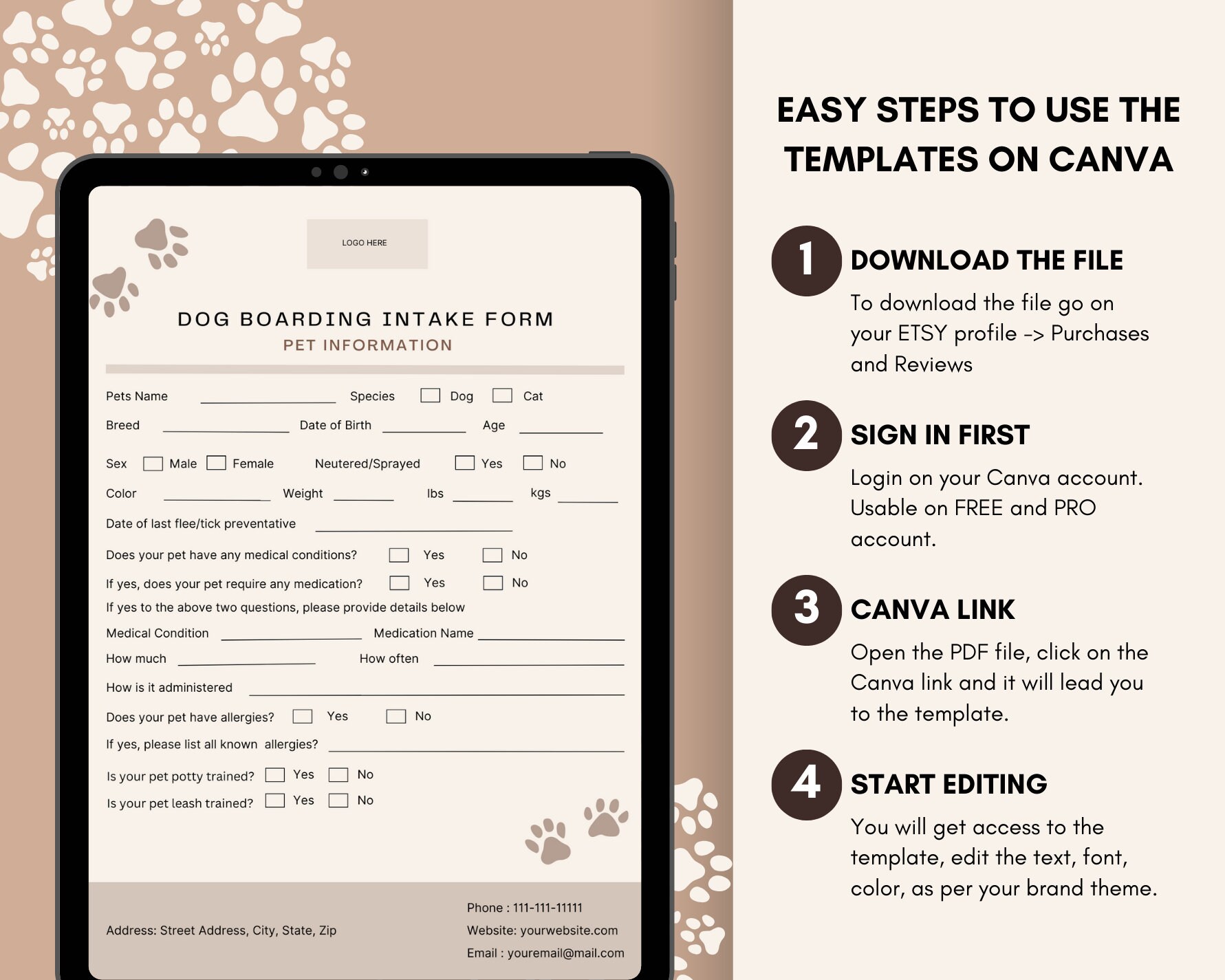 Pet Sitting Contract Editable Dog Boarding Forms Pet Sitting Forms, Dog ...