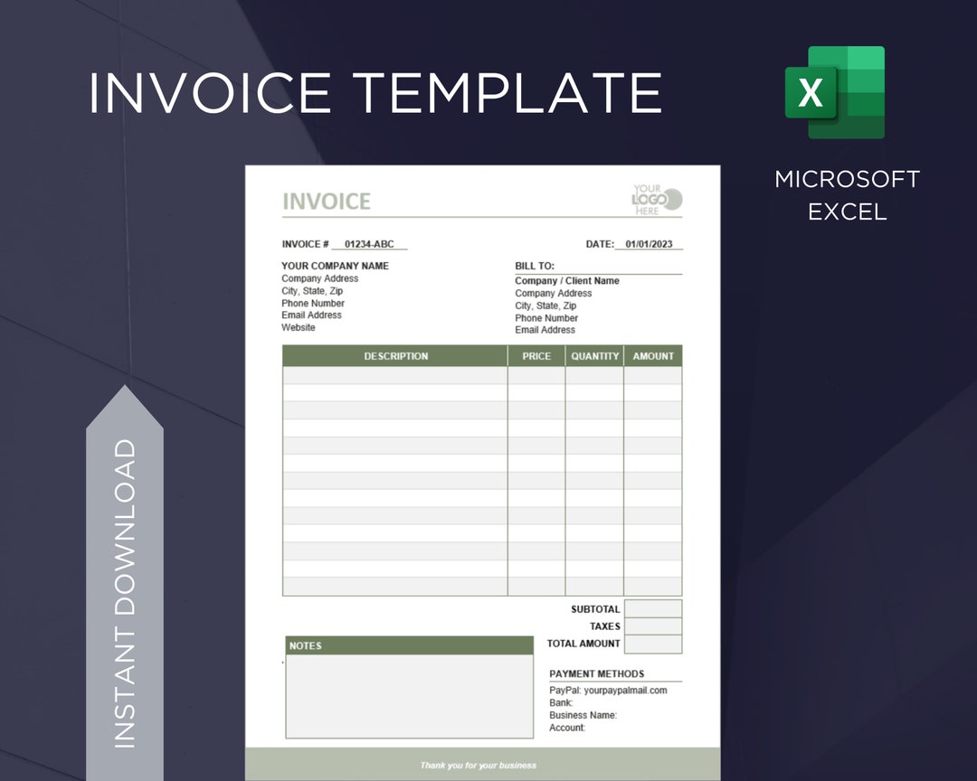 MS Excel Invoice Template, Editable Invoice, Business Invoice, Editable Template, Instant ...