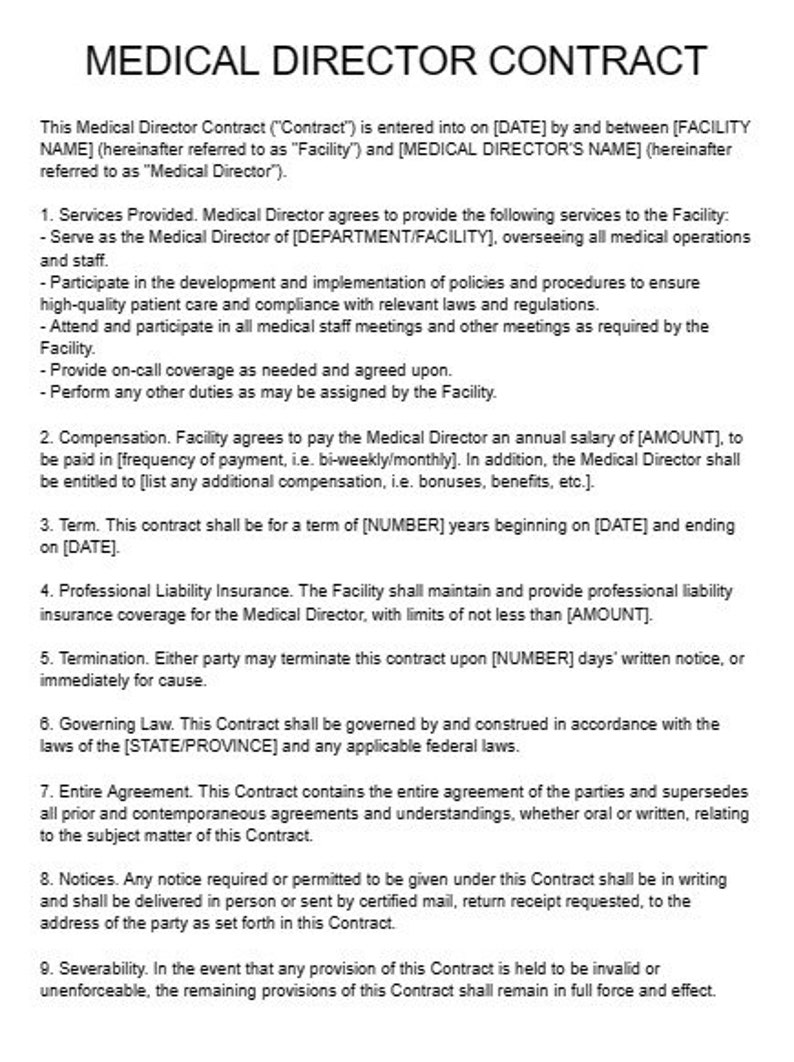 Editable Medical Contract Template, Service Agreement Forms ...