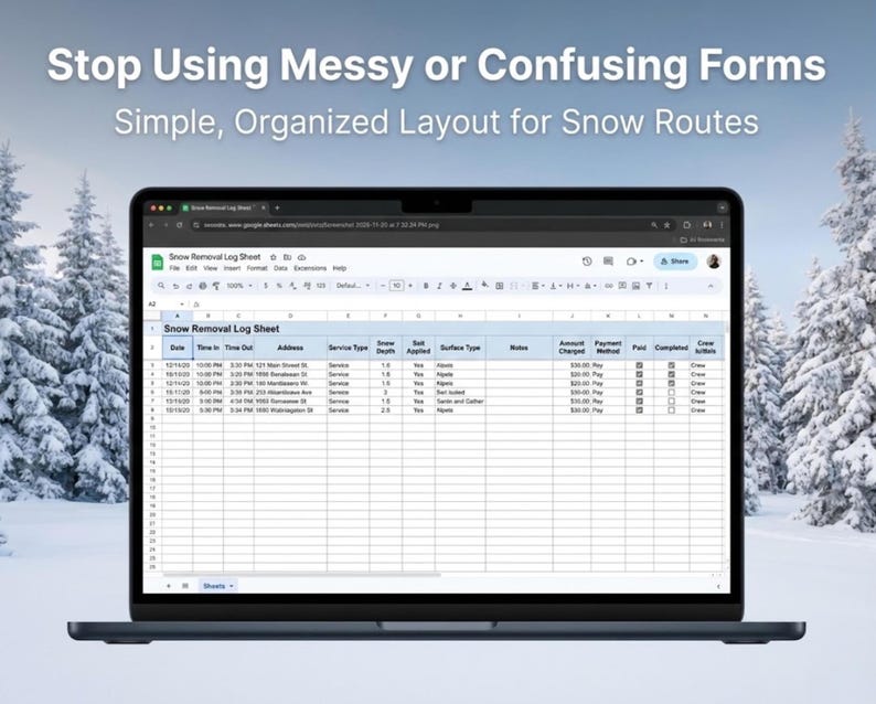 Snow Removal Log Sheet Template – Snow Plow Service Log Spreadsheet ...