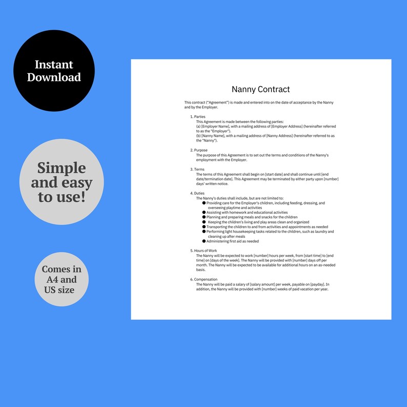 Editable Nanny Contract Template | Printable Babysitter Agreement ...