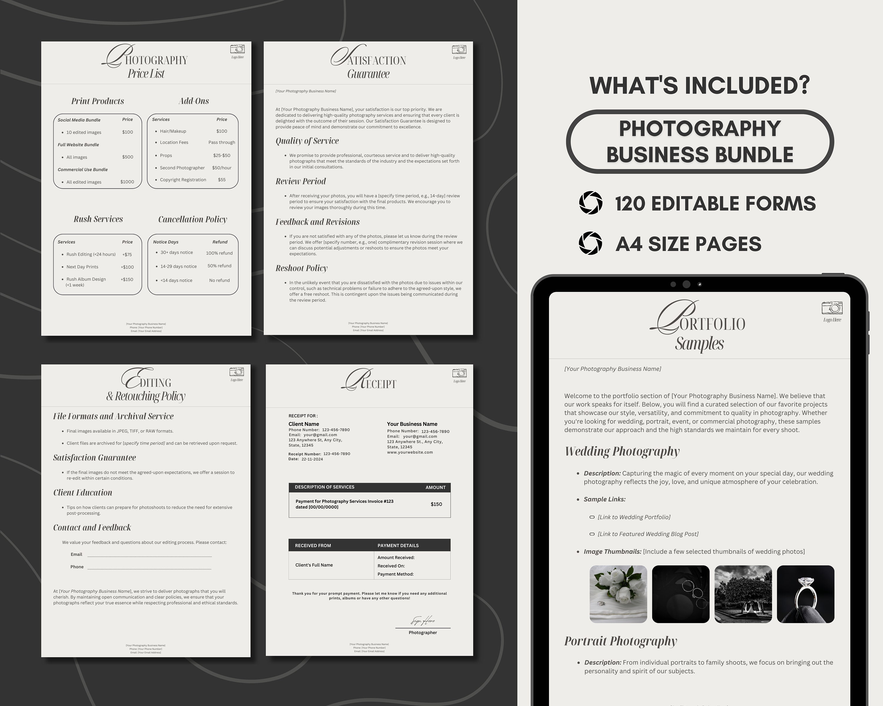 PHOTOGRAPHY BUSINESS BUNDLE, Photography Contract Templates, Editable ...