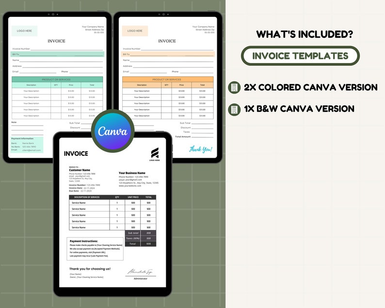 Invoice Template, Editable PDF Word Docs Google Sheets Template Bundle ...