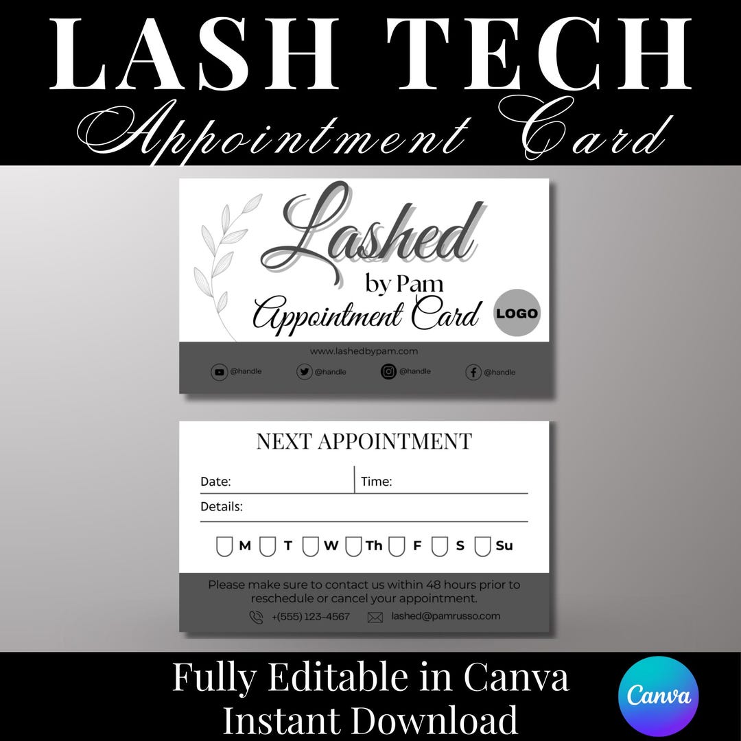 Premium Lash Tech Appointment Cards, Salon Scheduling Templates, Client ...