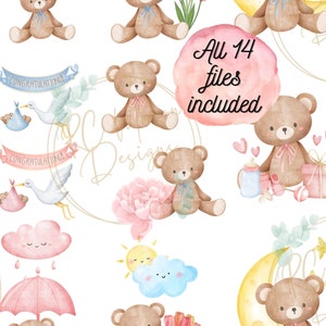 Teddy Bear Baby Shower Baby Shower Bear Clipart Watercolor - Etsy