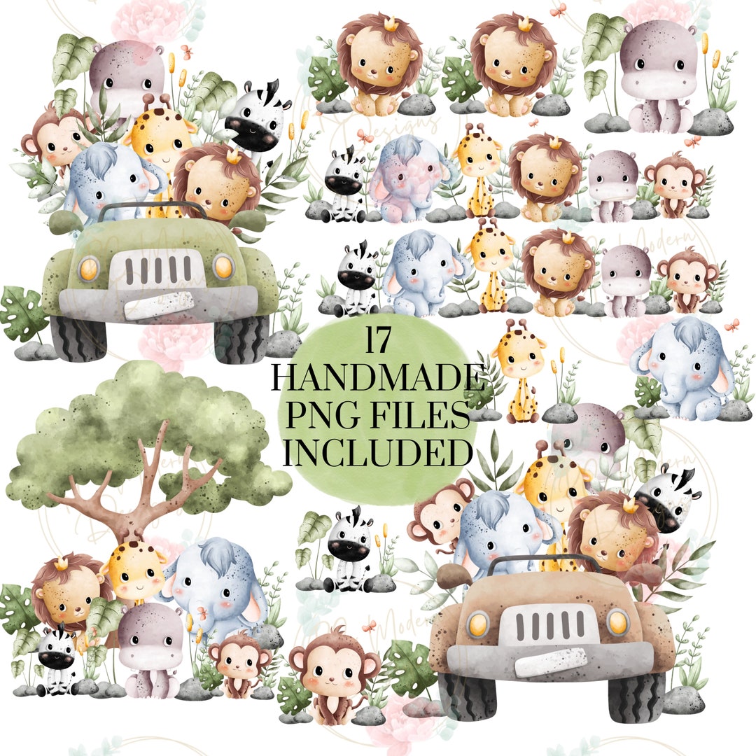 Jungle Animal Nursery Art, Baby Safari Clipart, Watercolor Safari PNG ...