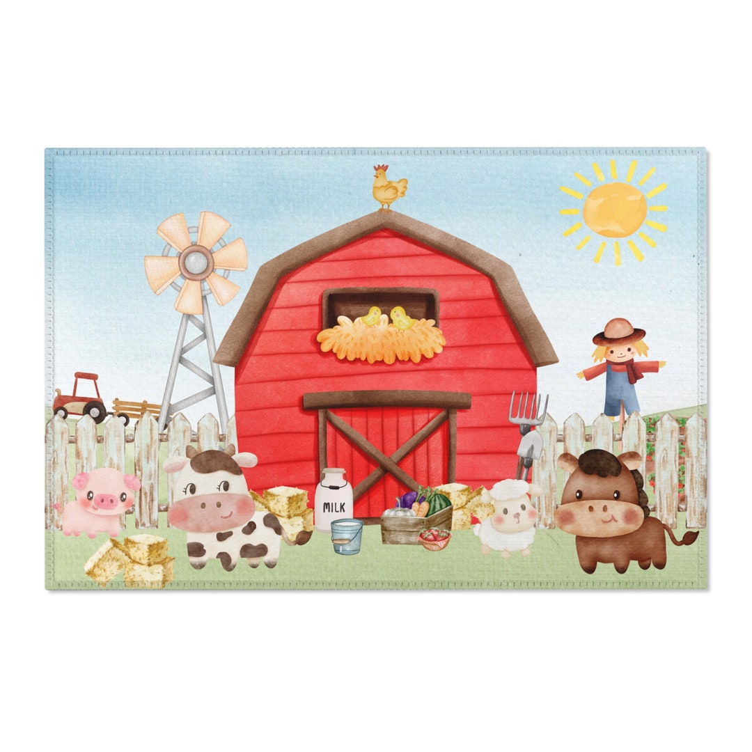 Farm Nursery Rug, Cow Nursery Rug, Farm Kid Decor, Farm Animal Baby ...