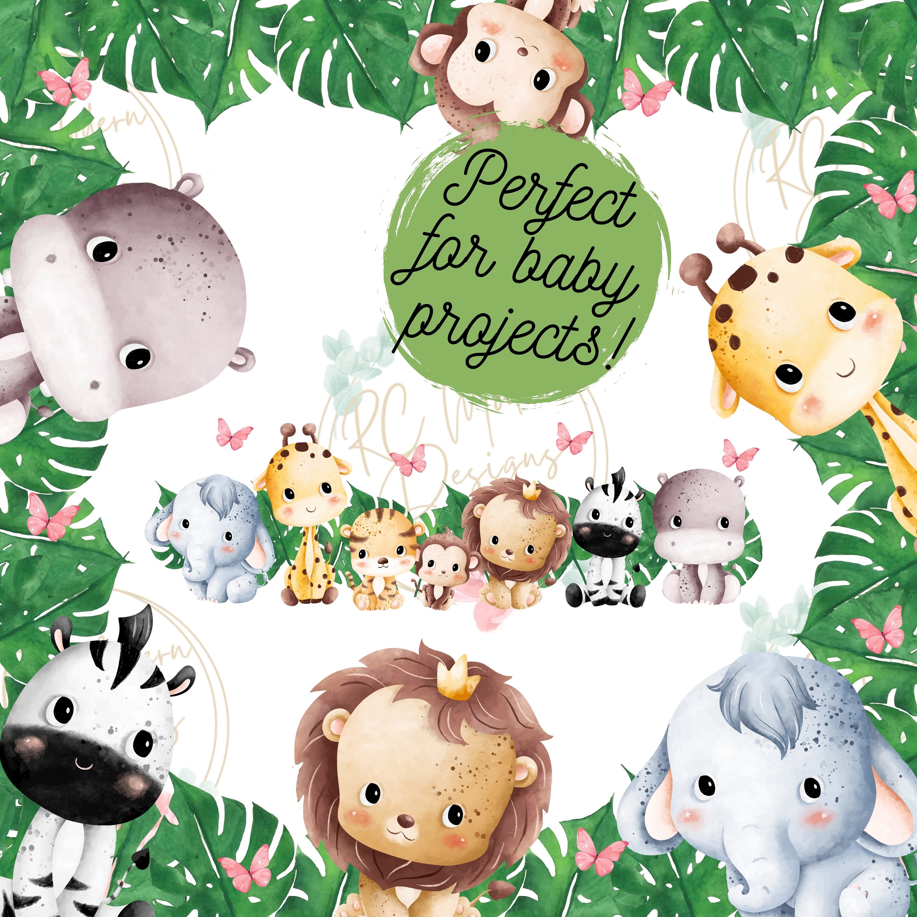 Watercolor Baby Safari Animal Clipart, Safari Animal Baby Nursery PNG ...