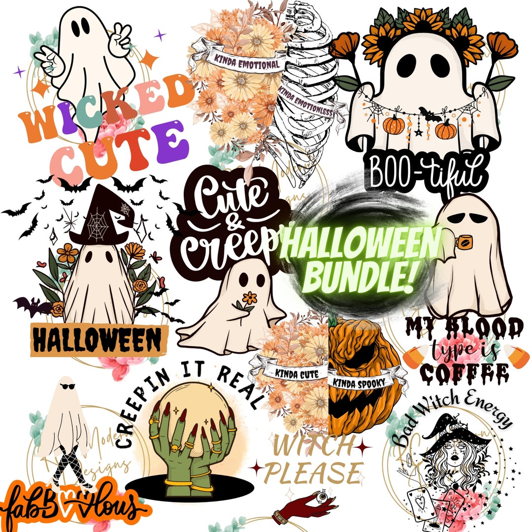 Halloween Clipart Bundle, Halloween PNG Clipart, Cute Ghost Clipart ...