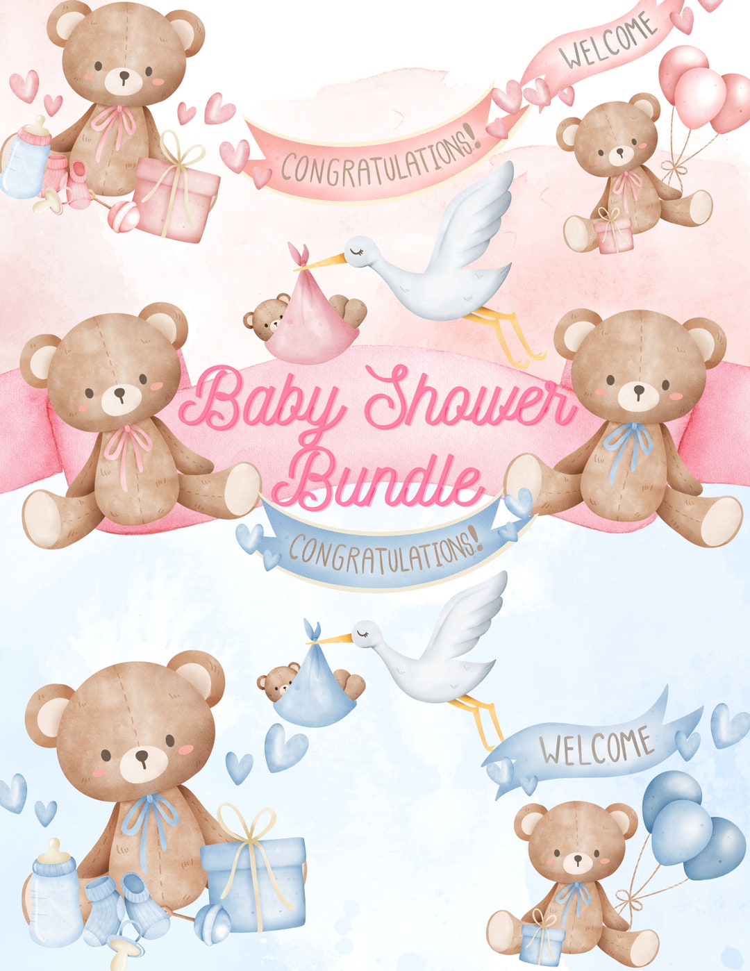 Teddy Bear Baby Shower Baby Shower Bear Clipart Watercolor - Etsy