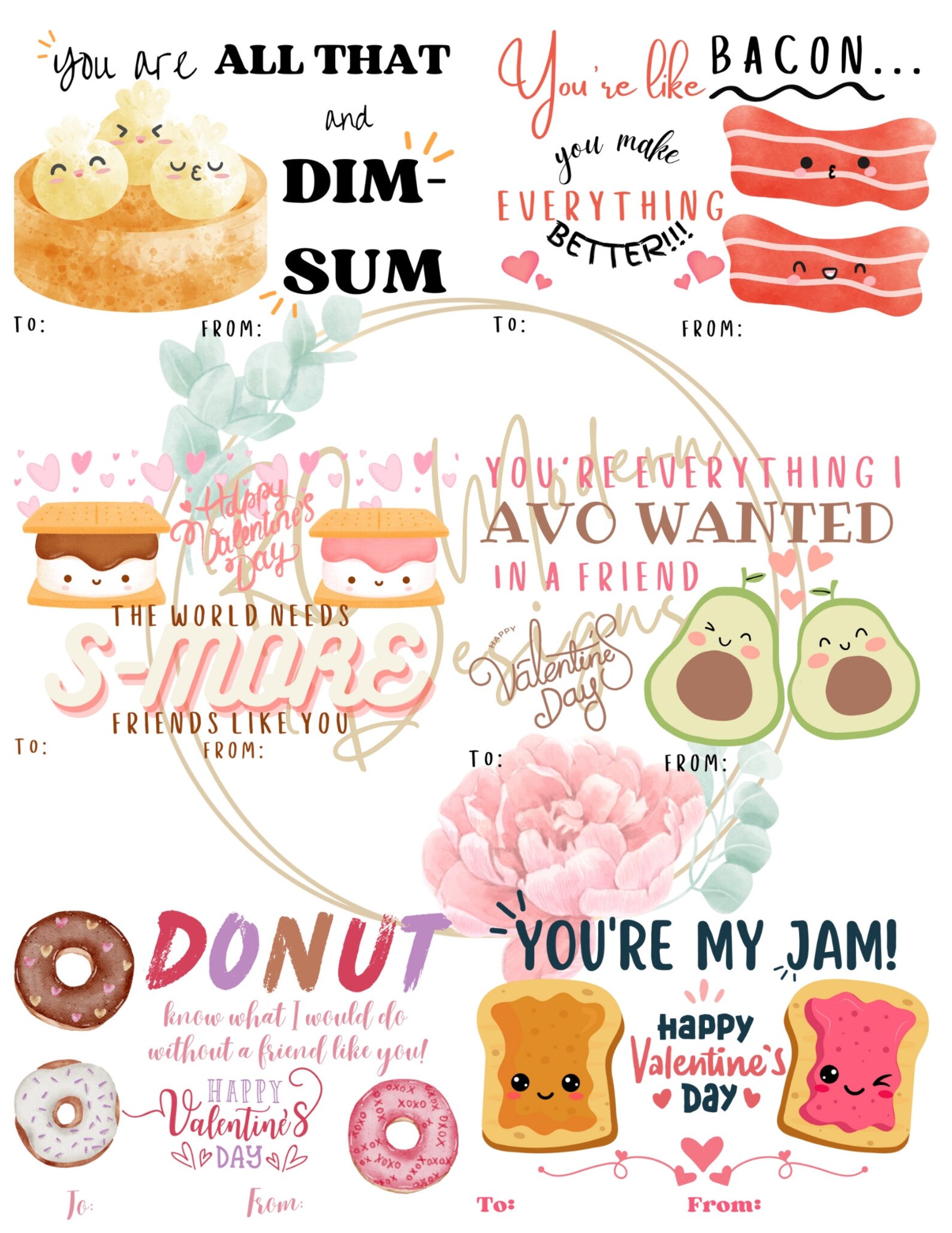 Food Valentine Card, Kids Class Valentine Printable Class Valentine ...