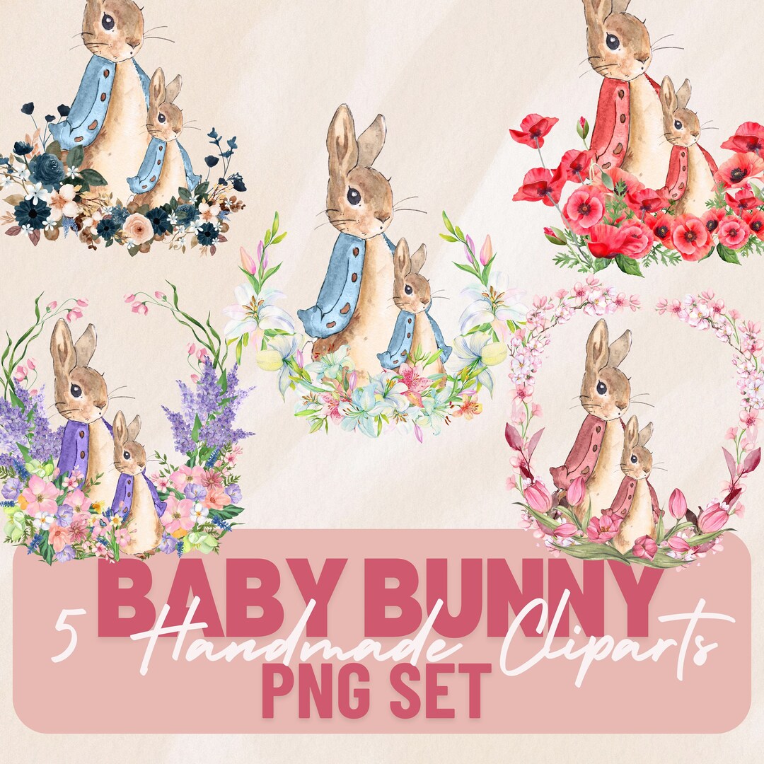 Floral Bunny Spring Clipart, Baby & Me Bunny, Easter Baby Bunny, Flopsy ...