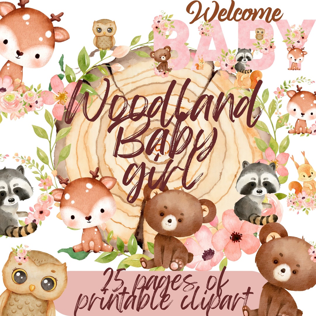 Pink Woodland Baby Animal PNG Set Pink Woodland Baby Shower Pink ...