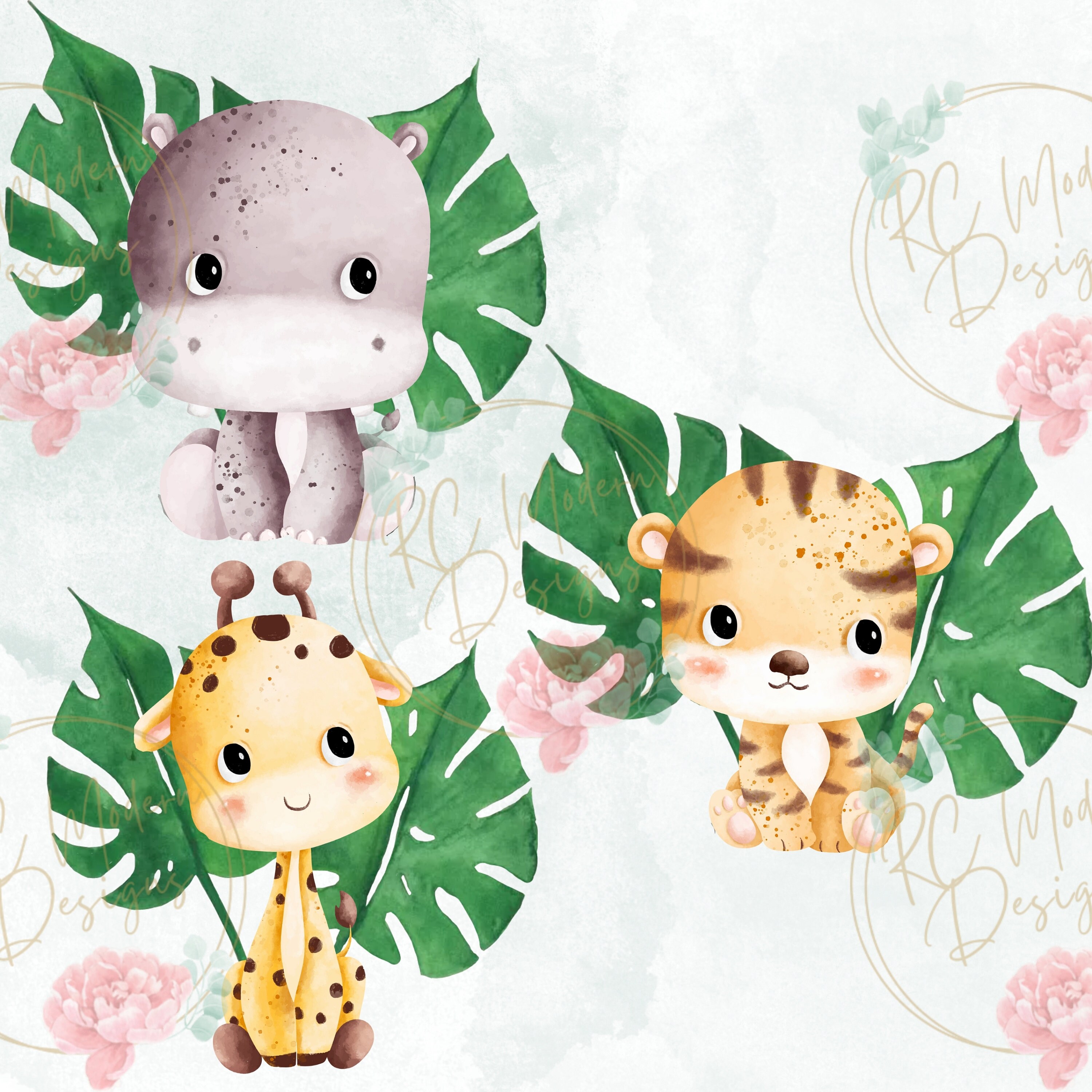 Watercolor Baby Safari Animal Clipart, Safari Animal Baby Nursery PNG ...
