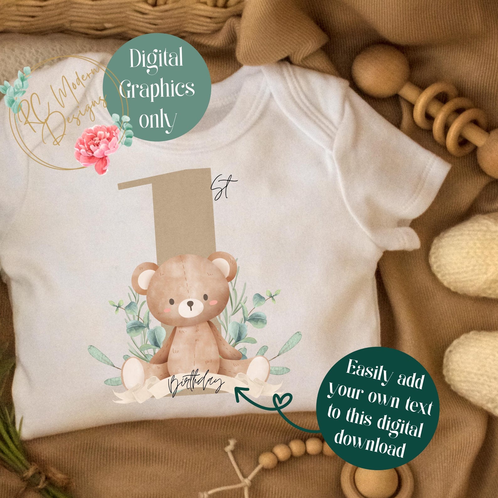 Teddy Bear Number Set, Gender Neutral Bear Birthday, Brown Teddy Bear ...