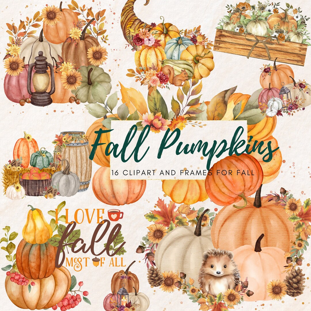 Fall Clipart, Pumpkin Florals, Fall Sunflowers, Fall Floral Clipart ...
