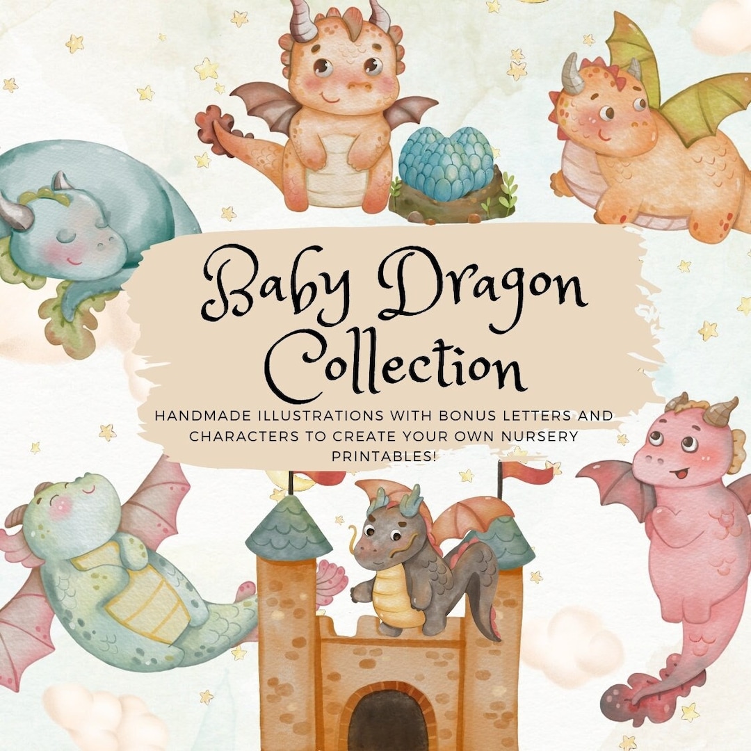 Watercolor Baby Dragon Printable, Baby Dragon Clipart, Cute Dragons ...
