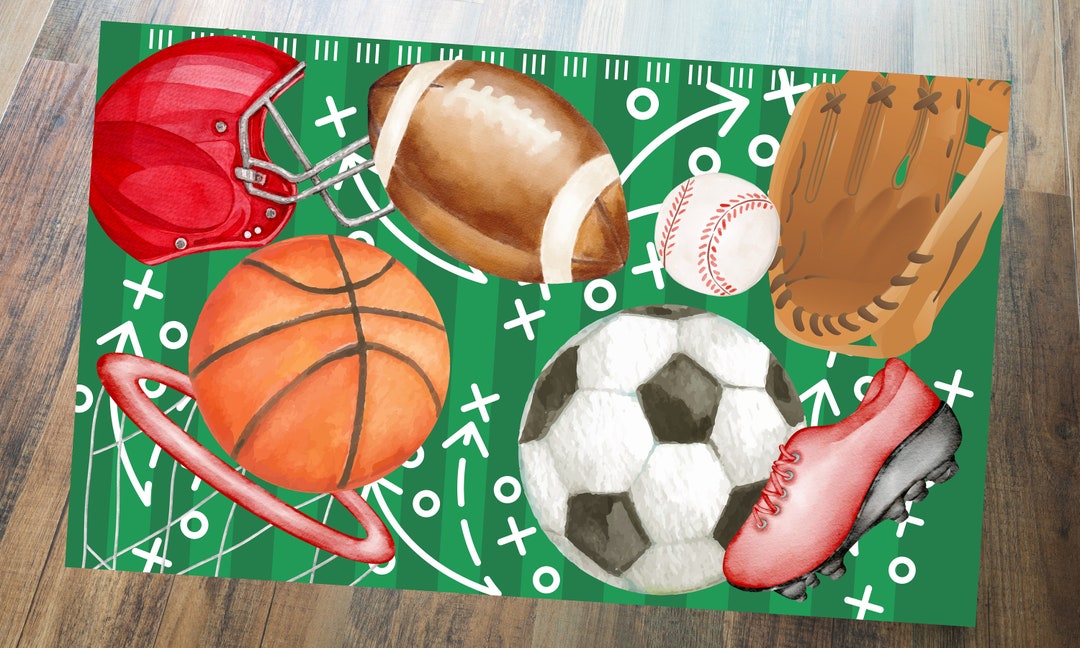 Sports Theme Boy Rug, Football Decor, Baseball Decor, Basketball Decor ...